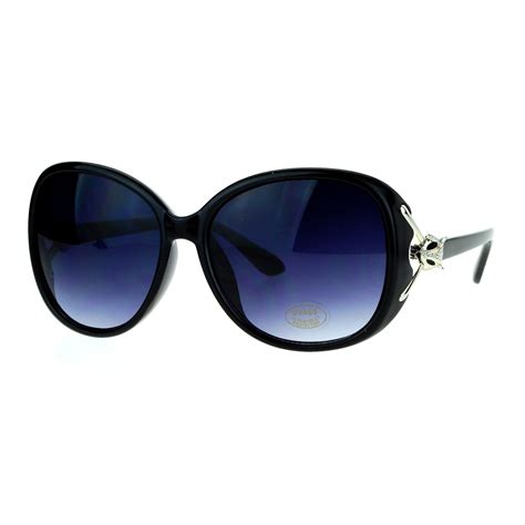 Sa106 Womens Metal Jewel Hinge Oversize Butterfly Sunglasses Black