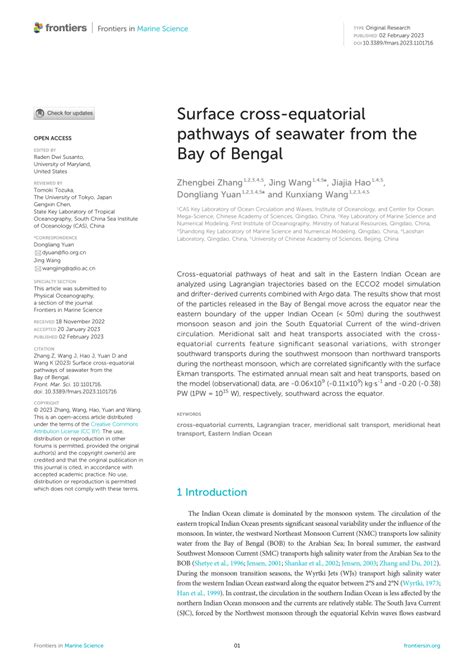 Pdf Surface Cross Equatorial Pathways Of Seawater From The Bay Of Bengal