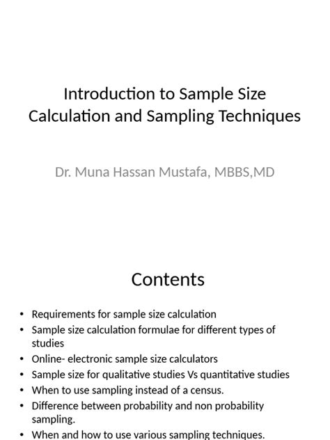 Introduction To Sample Size Calculation And Sampling Techniques Pdf Sample Size