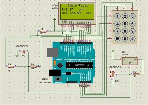 Arduino Based Underground Cable Fault Detection Circuit Diagram