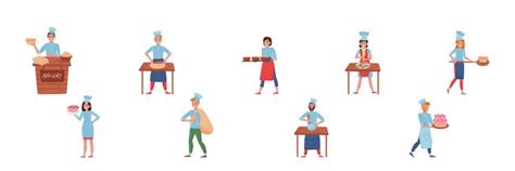Man And Woman Baker Character In Apron Toque Vector Image
