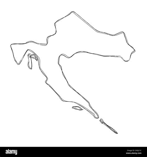 Croatia Country Simplified Mapthin Triple Pencil Sketch Outline