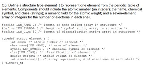 q5 define a structure type element t to represent one element