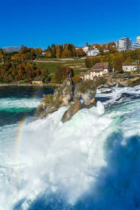 The Rhine Falls Near Zurich At Indian Summer Waterfall In Switzerland