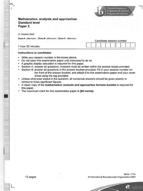 Mathematics Analysis And Approaches Paper 2 Tz0 Sl Pdf