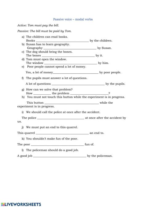 Passive Voice With Modals Interactive Worksheet Verbs Activities