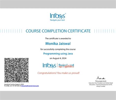 Monika Jaiswal On Linkedin Certificate Completion By Infosys