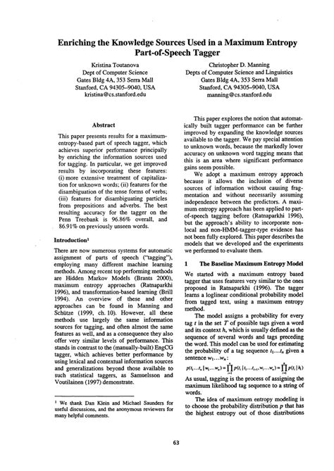 Pdf Enriching The Knowledge Sources Used In A Maximum Entropy Part Of