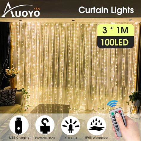 Auoyo Curtain Lights 300 Led Curtain Fairy String Lights With Remote