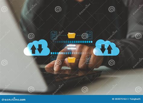 Data Transfer With Cloud Technology Service Backup Recovery Businessman Transferring Document