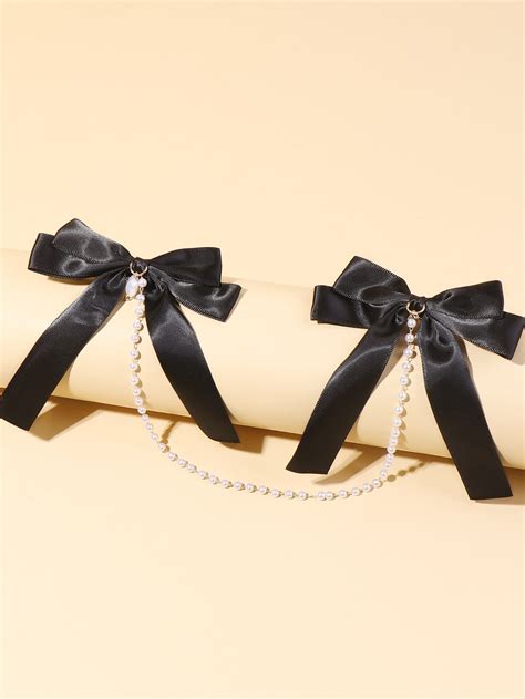 Girls Bow Faux Pearl Chain Decor Hair Clip Artofit