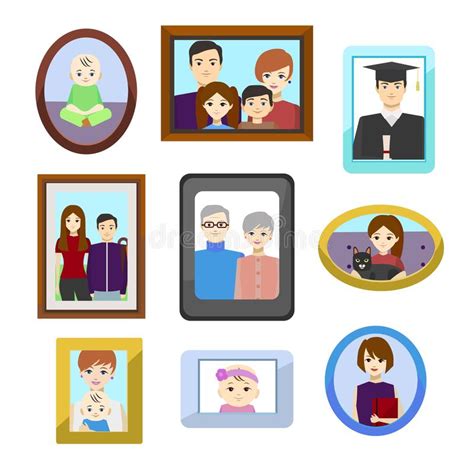 De Fotos Van De Beeldverhaalfamilie In Geplaatste Kleurenkaders Vector