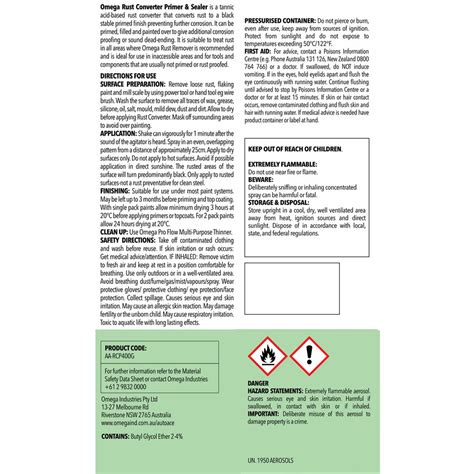 Omega Rust Converter Primer Sealer Spray 400g Aa Rcp400g Rust Converters Repco Australia