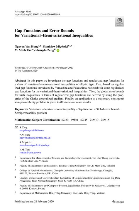 Pdf Gap Functions And Error Bounds For Variational Hemivariational