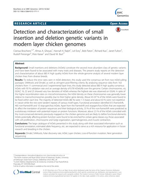 Pdf Detection And Characterization Of Small Insertion And Deletion Genetic Variants In Modern