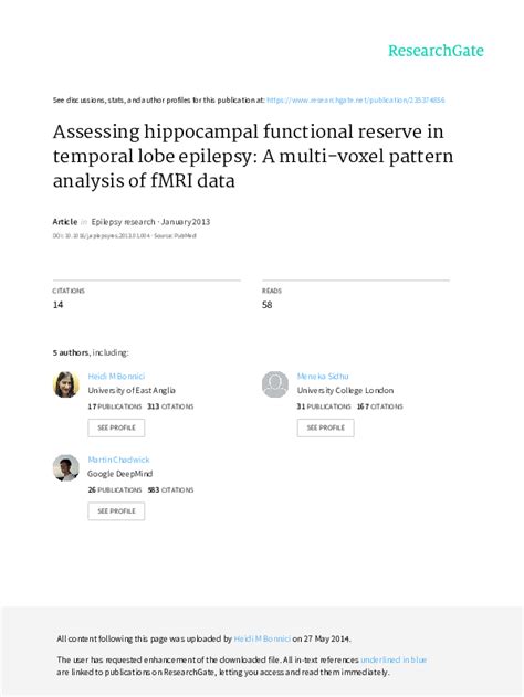 Pdf Assessing Hippocampal Functional Reserve In Temporal Lobe