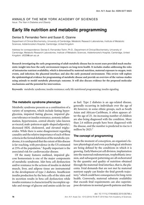 PDF Early Life Nutrition And Metabolic Programming