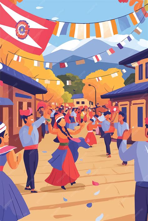 Vibrant Flat Color Vector Illustration Of Dashain Celebrations Vector