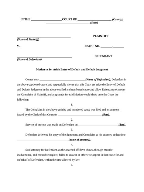 Motion To Vacate Or Set Aside Entry Of Default And Default Judgment Due To Mistake Inadvertence