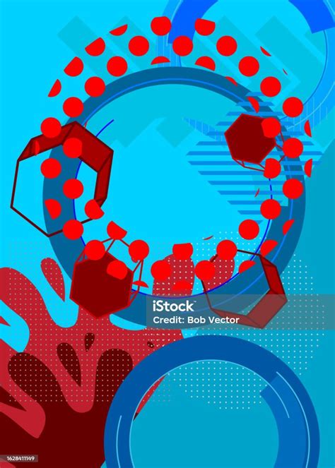 파란색과 빨간색 기하학적 그래픽 복고풍 테마 커버 최소한의 기하학적 요소 포스터 디자인 빈티지 추상 모양 템플릿입니다 추상적인 배경에 대한 스톡 벡터 아트 및 기타 이미지