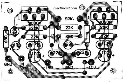 Tda2030 Bridge Amplifier Circuit Diagram With Pcb 35w Rms Eleccircuit Circuit Diagram