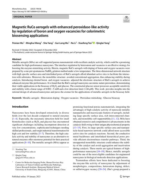 Pdf Magnetic Ruco Aerogels With Enhanced Peroxidase Like Activity By Regulation Of Boron And