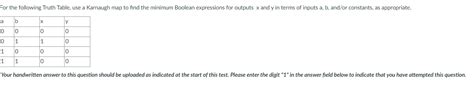 Solved For The Following Truth Table Use A Karnaugh Map To