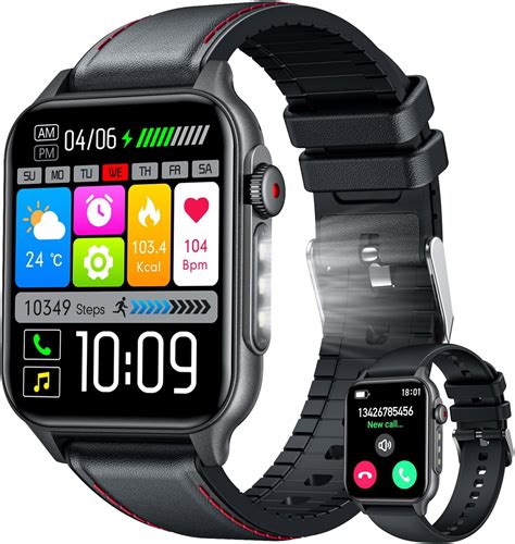 Amazon Com Smart Watches For Men Android Ios Phones Smartwatch Men Black Leather Band Fitness