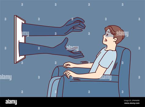Man Sitting In Chair In Front Of Tv Gets Scared Sees Hands Reaching Out