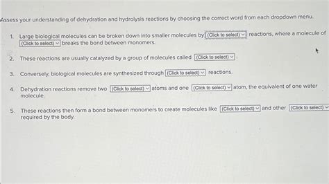 Assess Your Understanding Of Dehydration And Chegg