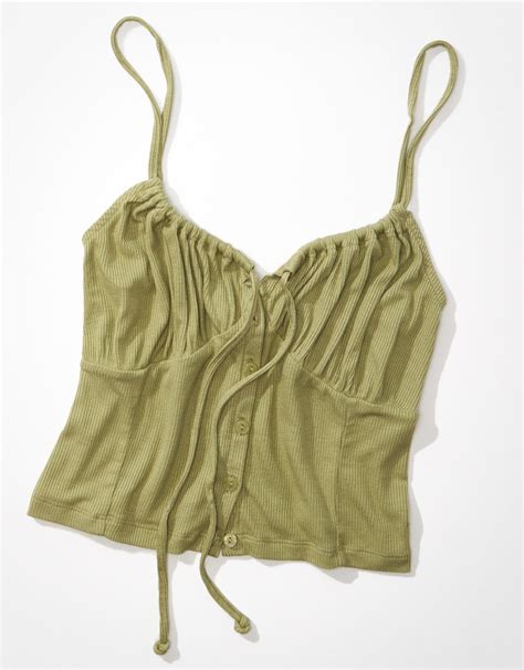 Ae Cropped Tie Front Corset Cami