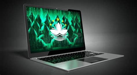 Macau Country Flag And Hackers On Laptop Screen Stock Illustration