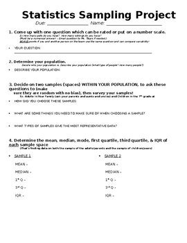 Statistics Sampling Project By Sue S Store TPT