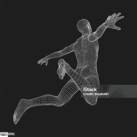 점프 맨 다각형 디자인입니다 남자 기하학적 디자인의 3d 모델입니다 사업 과학 및 기술 벡터 일러스트 레이 션입니다 3d 다각형