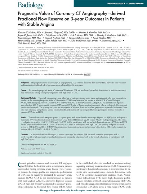 Pdf Prognostic Value Of Coronary Ct Angiographyderived Fractional Flow Reserve On Year