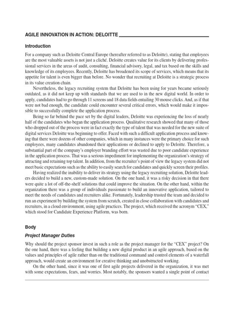 Case Agile Innovation Deloitte Pdf Scrum Software Development