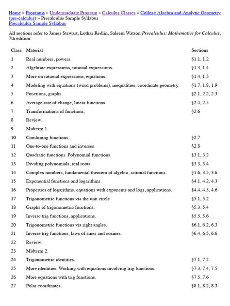 Department Of Mathematics At Columbia University Precalculus Sample