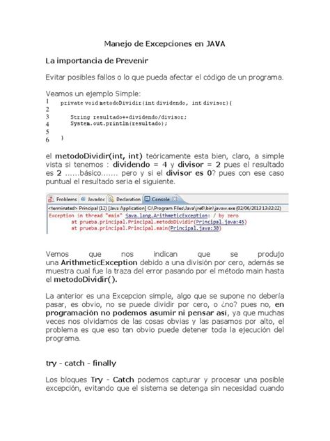 Manejo De Excepciones En Java Pdf Java Lenguaje De Programación