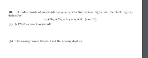 Solved 10 A Code Consists Of Codewords 12rars With Five