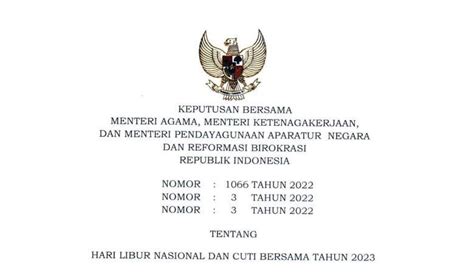 Pemerintah Tetapkan Hari Libur Nasional Dan Cuti Bersama Tahun 2023