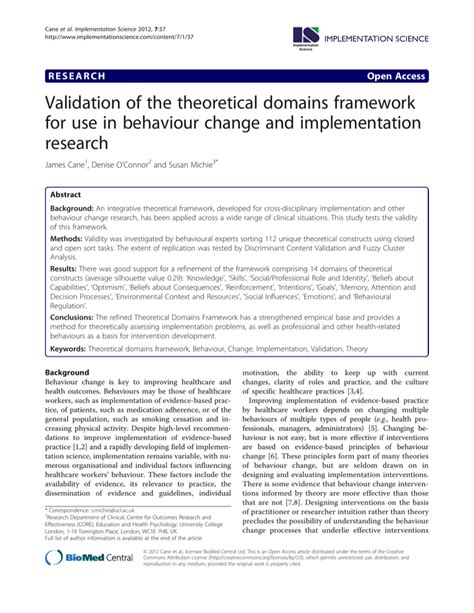 Validation Of The Theoretical Domains Framework For Use In Behaviour