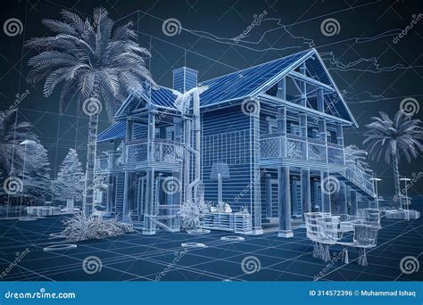 Abstract Blueprint Wireframe Render Highlighting Architectural