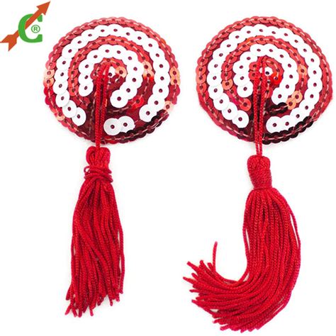 Kirmizi Beyaz Pullu Meme Ucu Püskülü Silikon C Yn3082 Sex Shop