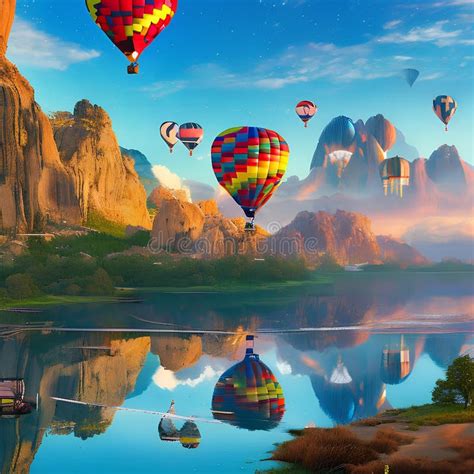 A Surreal Dreamscape With Floating Hot Air Balloons Whimsical