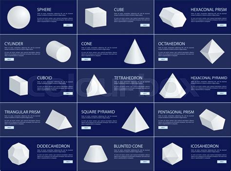 Cube And Sphere Cone And Cuboid Prisms Collection Stock Vector Colourbox