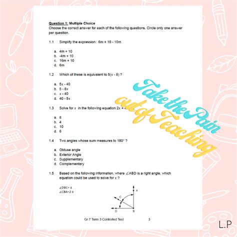 Gr7 Mathematics Term 3 Controlled Test • Teacha