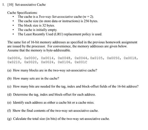 Solved Set Associative Cache Cache Specifications The Chegg
