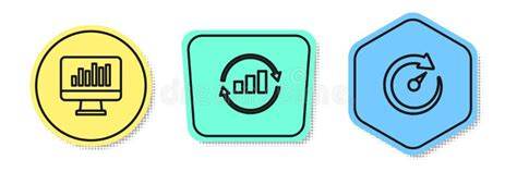 Set Line Monitor With Graph Chart Graph Infographic And Digital Speed