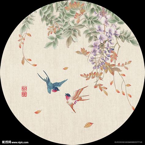新中式手绘花鸟国画装饰画设计图 无框画 环境设计 设计图库 昵图网
