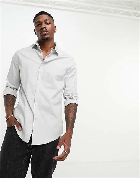 Asos Design Regular Fit Shirt In Soft Grey Asos